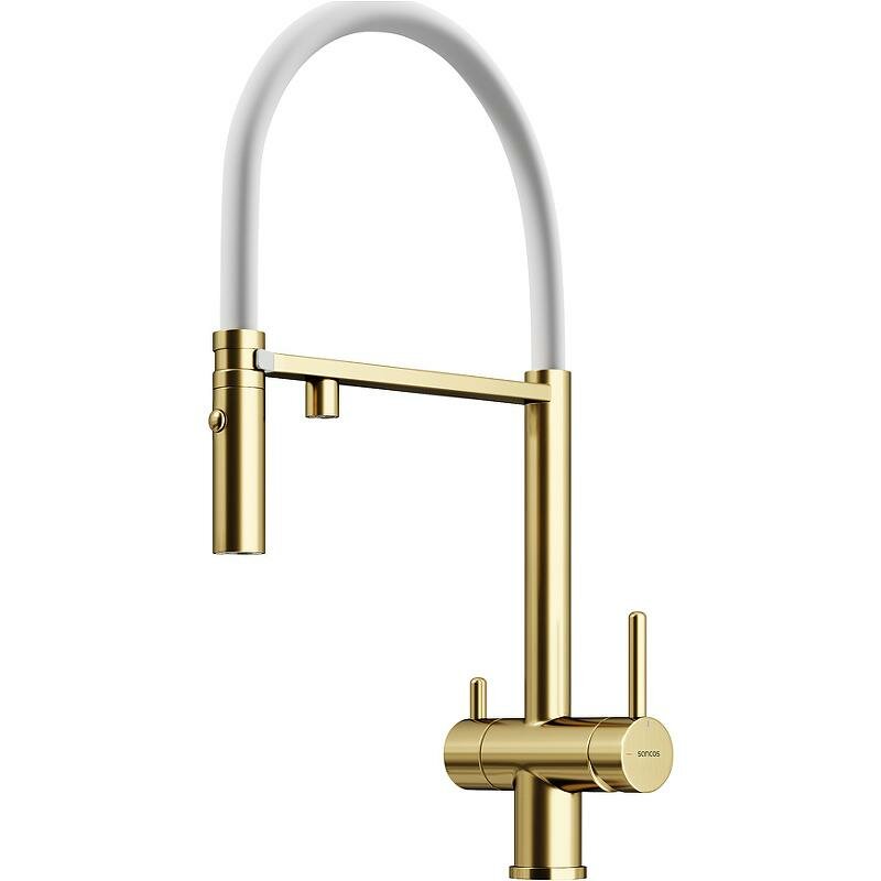Смеситель для кухни Sancos Imola SC4010BG золото брашированное белый, с краном для питьевой воды, рычажный, латунь