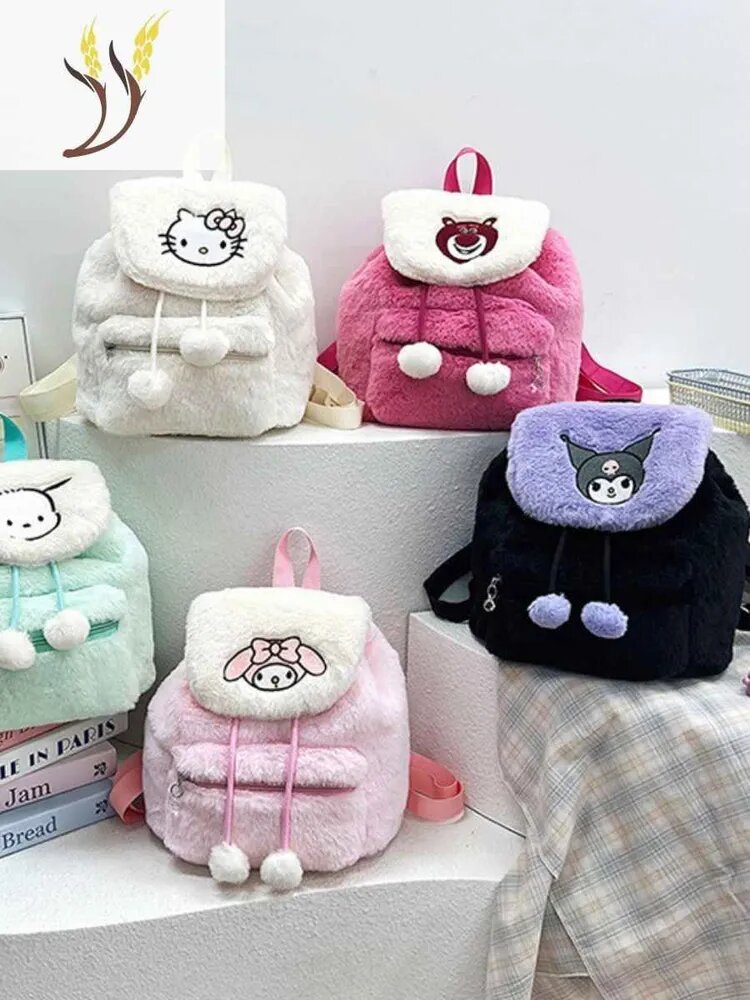 Рюкзак Hello Kitty белый плюшевый детский модный яркий для девочки 30х25х13 см — фото 1