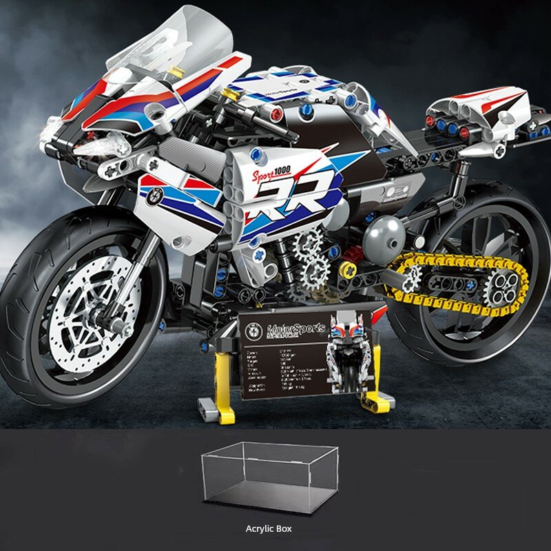 Набор для сборки мотоцикла BMW M1000R 610 деталей с подставкой, значком и коробкой