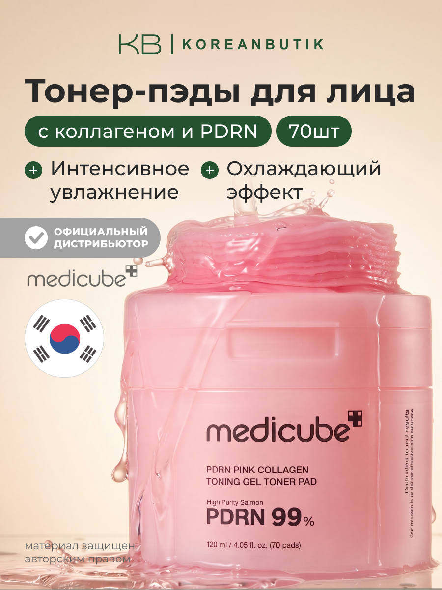 Тонер-пэды гидрогелевые | Medicube PDRN Pink Collagen Toning Gel Toner Pad 70ea