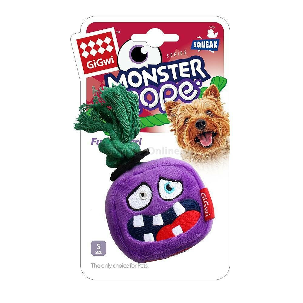 75433 Игрушка для собак Монстр с пищалкой и веревкой 8см, серия MONSTER ROPE, Gigwi