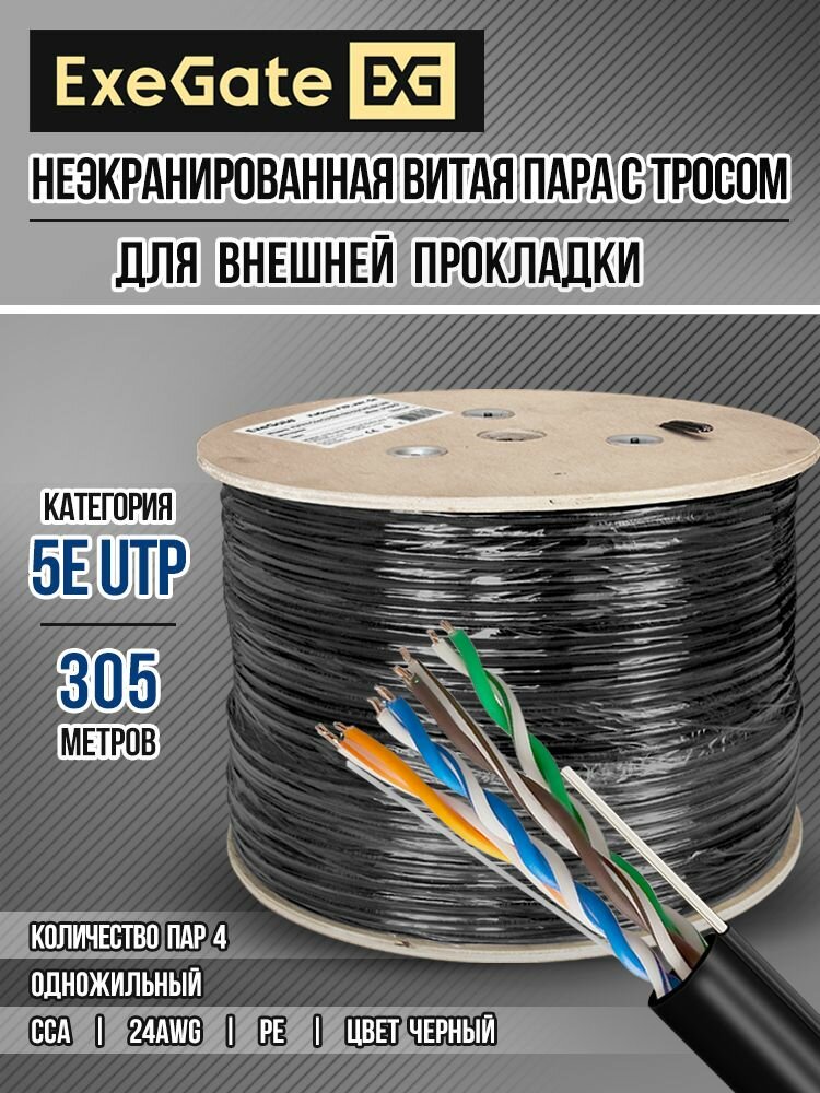 Кабель ExeGate UTP4-C5e-CCA-S24-SW-OUT-PE-BK-305 UTP EX300625RUS