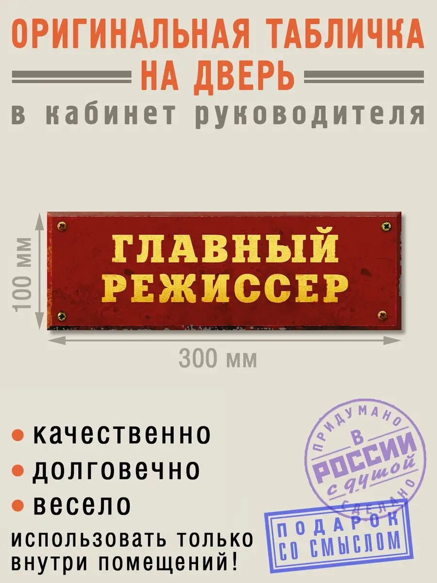 Табличка "Главный режиссер"(TK09), на дверь, крепление на скотч, 30 см x 10см