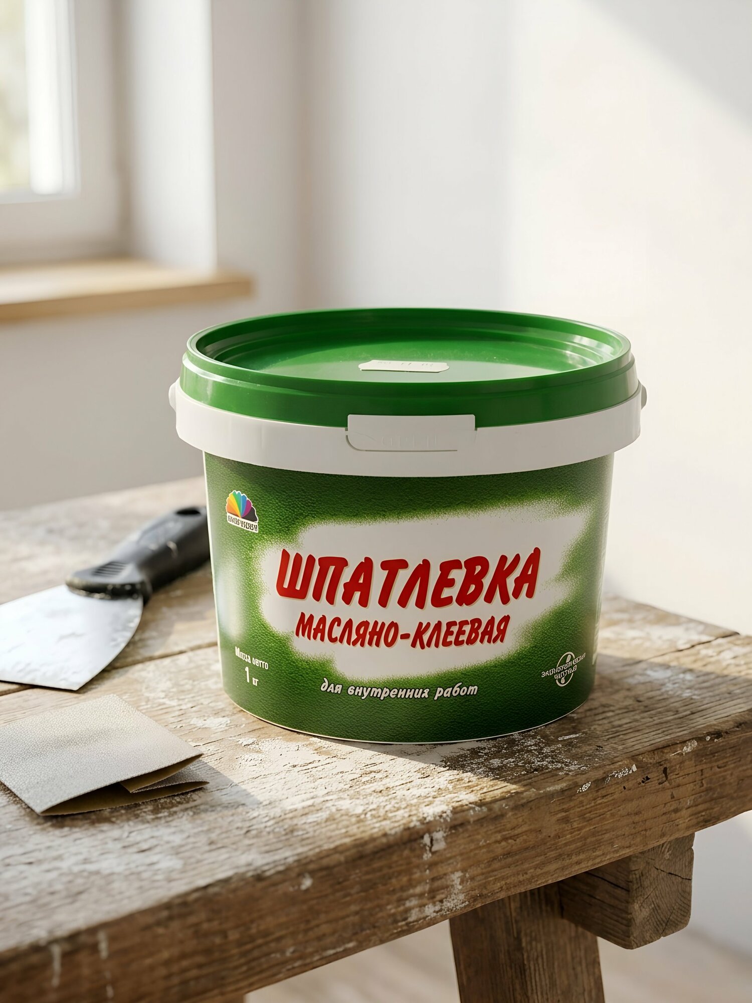 Шпатлевка Магия радуги масляно-клеевая финишная для внутренних работ 1 кг белая для бетона и штукатурки готовая смесь