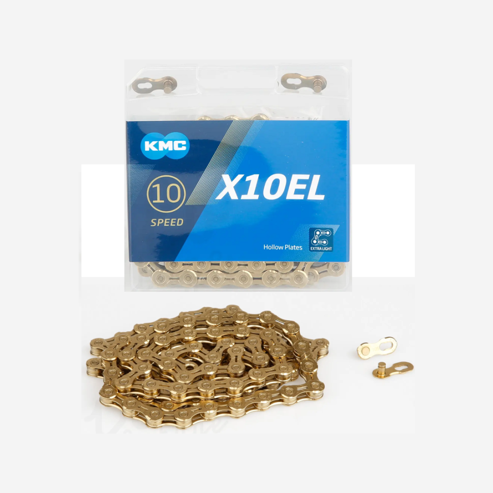 Цепь велосипедная KMC X10EL Ti-N 10 скоростей, 114 звеньев, облегченная, Gold