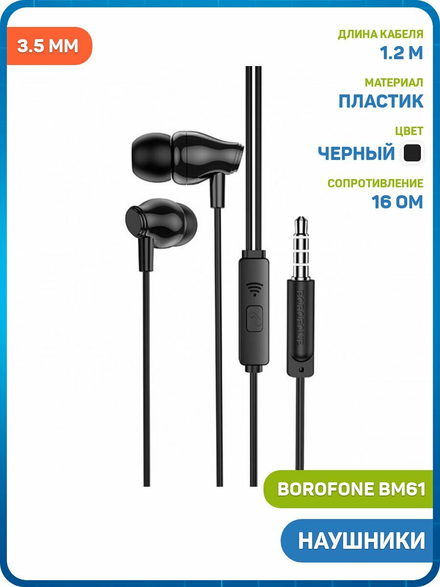 Наушники Borofone BM61 (3.5 мм) черный