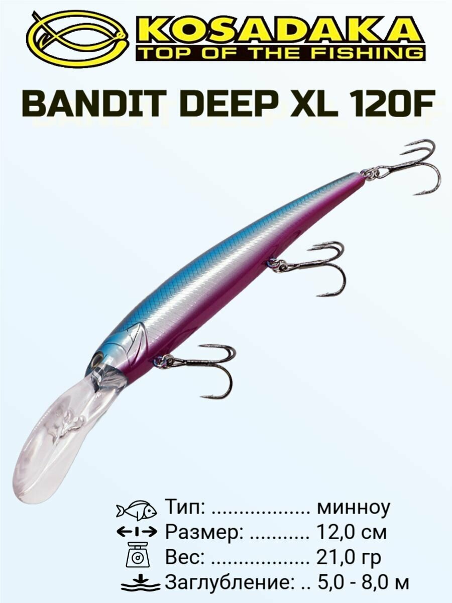 Воблер Kosadaka Bandit Deep XL 120F, плав, 120мм, 21г, 5-8м, цв. BR