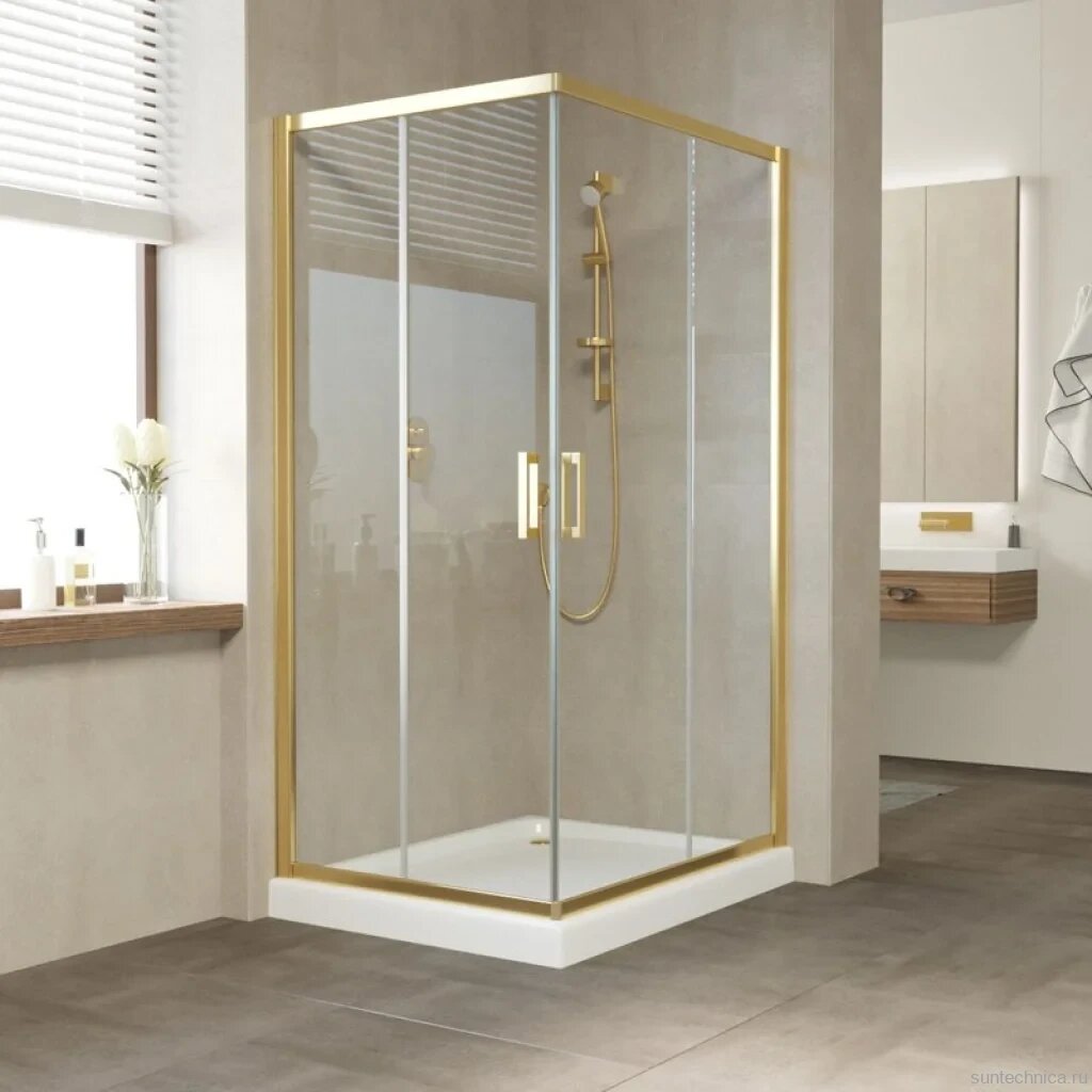 Душевой уголок Vegas Glass ZA-F Tur Novo 90*80 09 01 профиль золото, стекло прозрачное