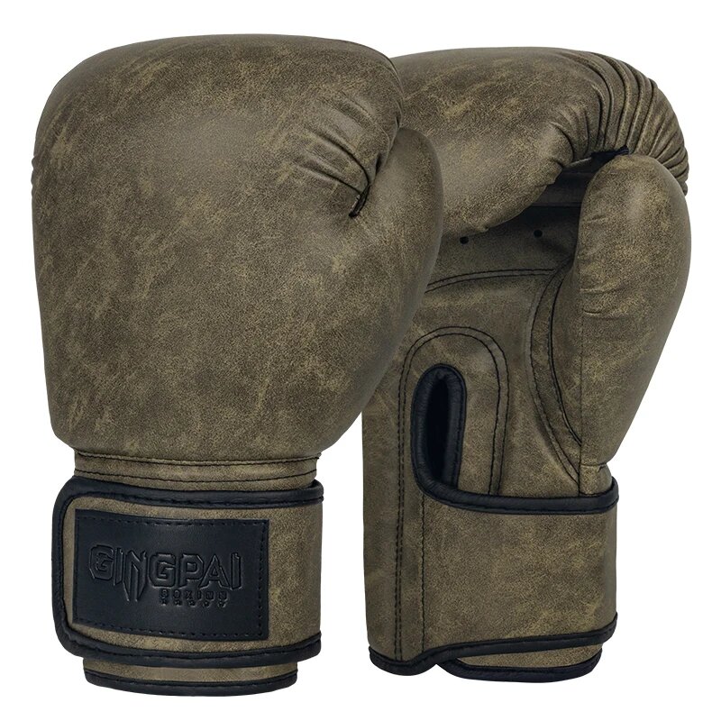 Боксерские перчатки GINGPAI винтажного стиля 6-12 унций 10oz, FG green
