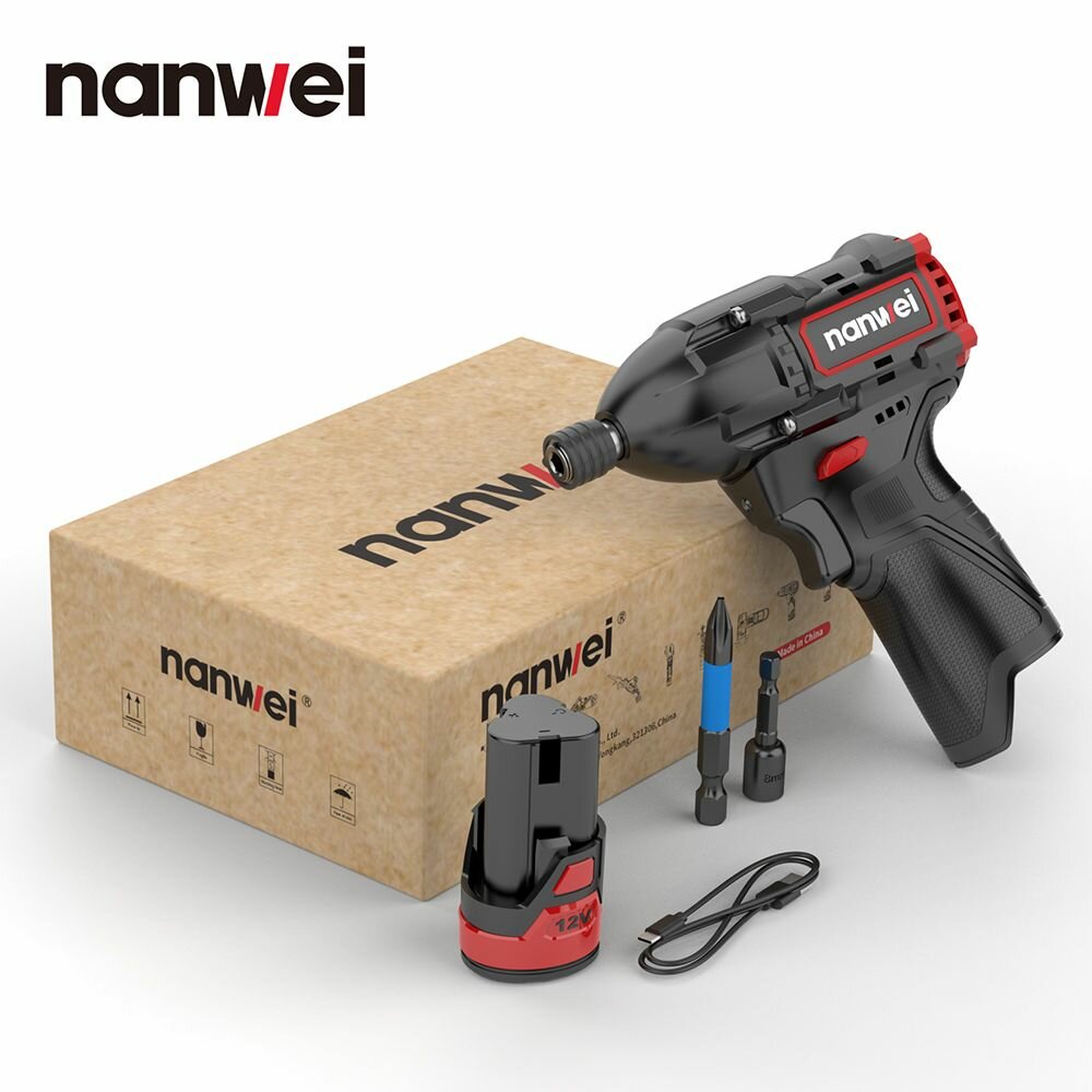 NANWEI 120 нм Электрическая отвертка 12 В бесщеточный двигатель скорость 2400 об/мин(Аккумулятор 2,0 Ач x1)