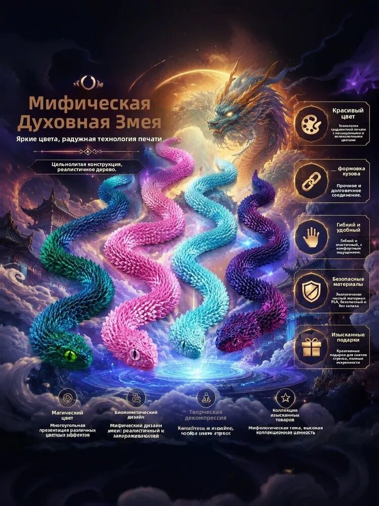 Набор из 10 декоративных змей 3D печати с подвижными суставами, градиентный цвет, антистресс игрушка для стола, аквариума и дачи, цвета отправляются случайным образом