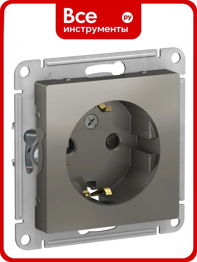 Розетка Systeme Electric AtlasDesign Сталь с/з со шторками, 16А, механизм SE ATN000945