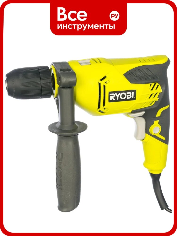 Ударная дрель Ryobi RPD500-G с реверсом и плавным пуском, быстрозажимным патроном для сверления дерева, кирпича