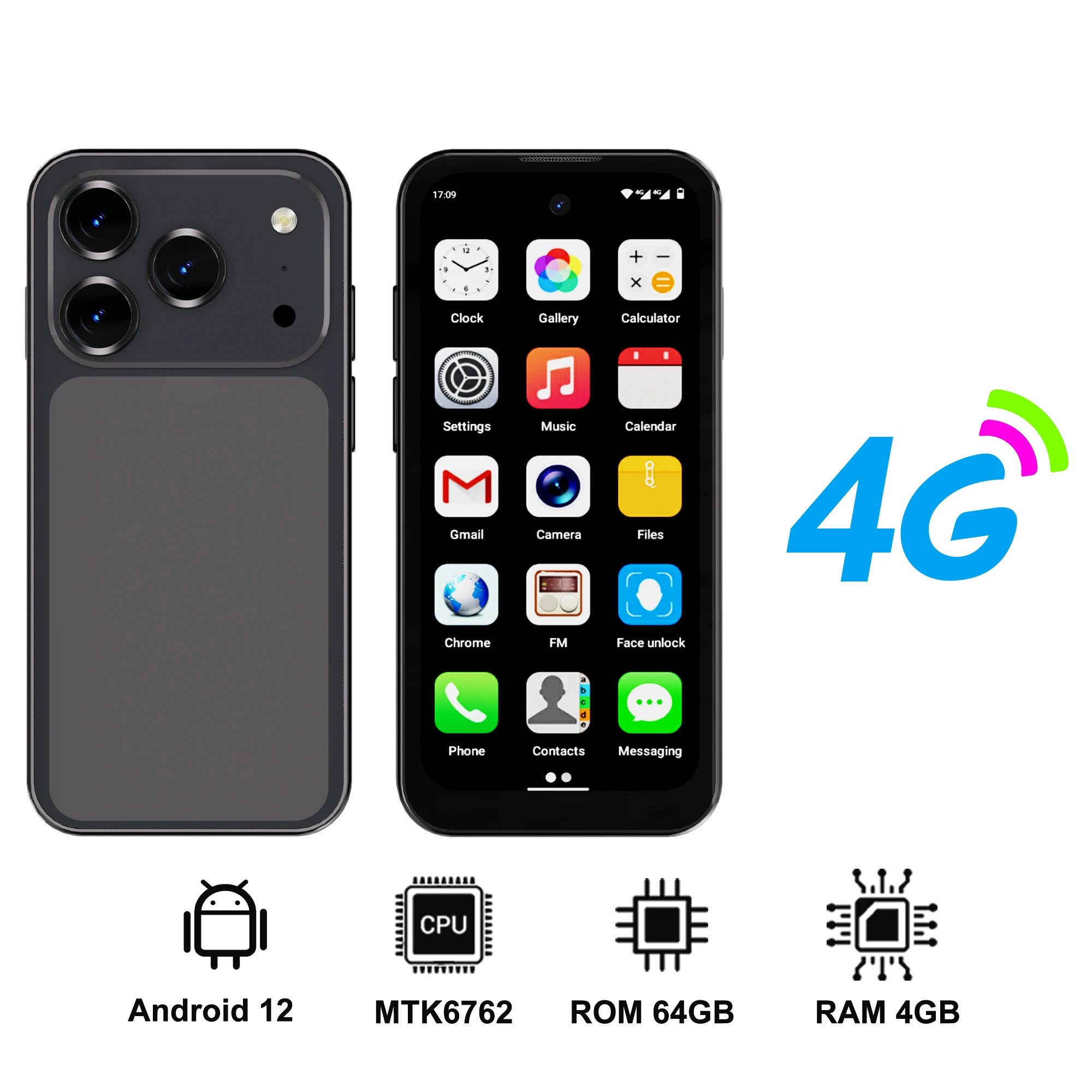 SERVO 19 Air 4G LTE Мини-смартфон Android 12.0 Система Черный, Черный, 4ГБ, 64ГБ, Black RAM4G ROM64G