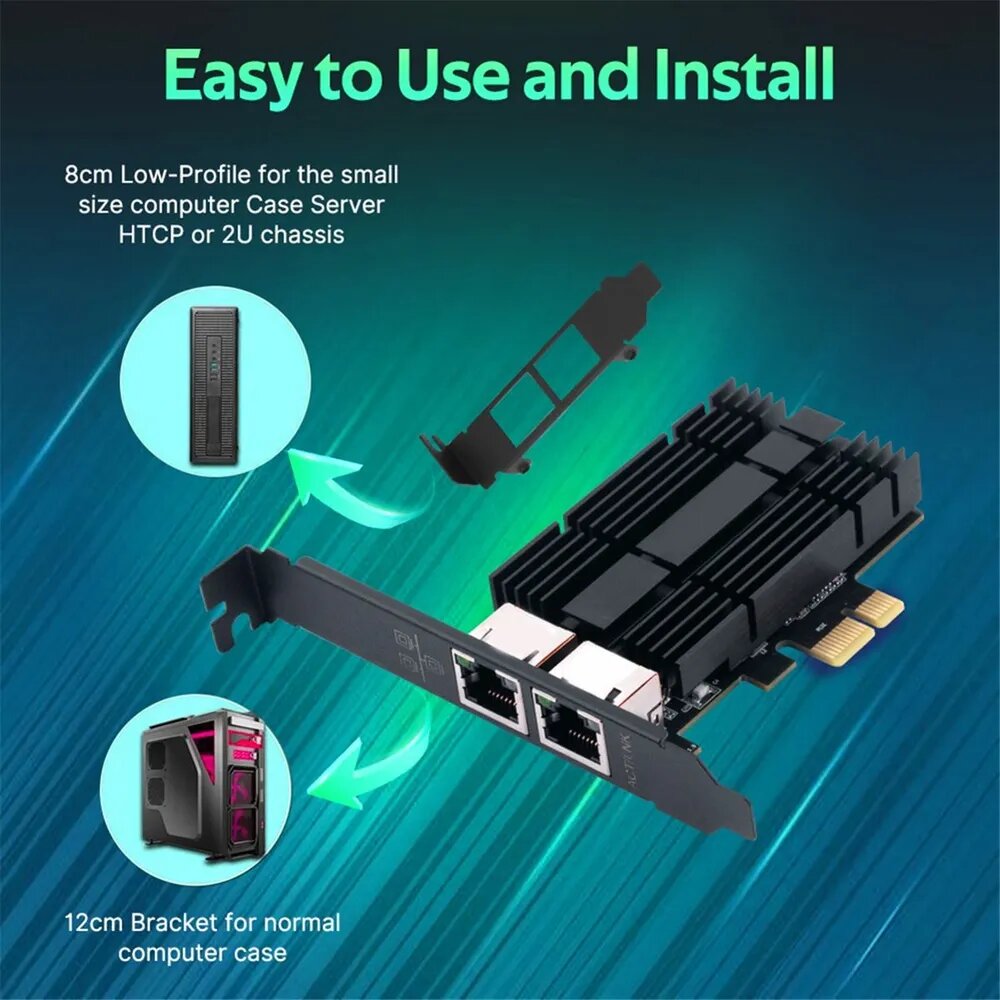 Сетевая карта 2.5G PCIE - RJ45 с чипсетом I226, гигабитным Ethernet-адаптером с двумя портами 100/1000/2500 Мбит/с для ПК