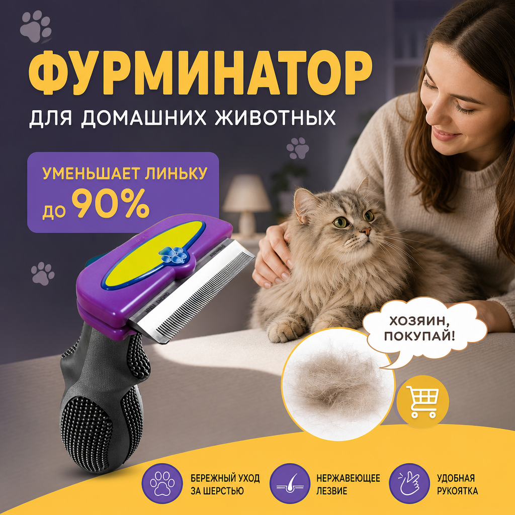 Фурминатор для вычесывания подшерстка питомцев, профессиональный уход, удаление подшерстка, массажный эффект