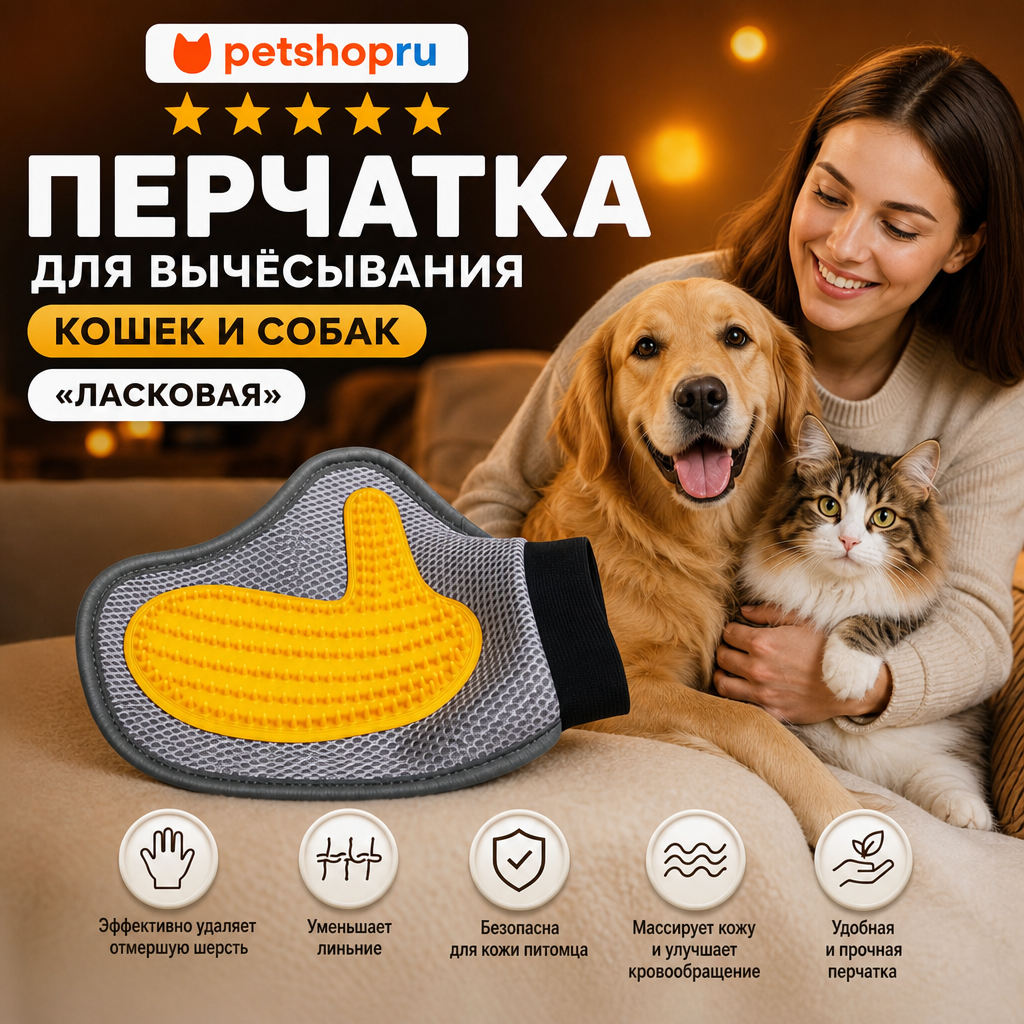 Профессиональная щетка для груминга питомцев, снижает линьку