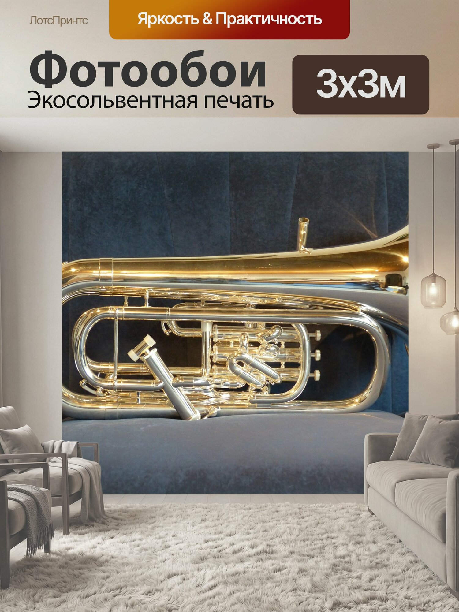 Фотообои "Эуфониум, духовой инструмент, инструмент" 300x300 см. экосольвентная печать