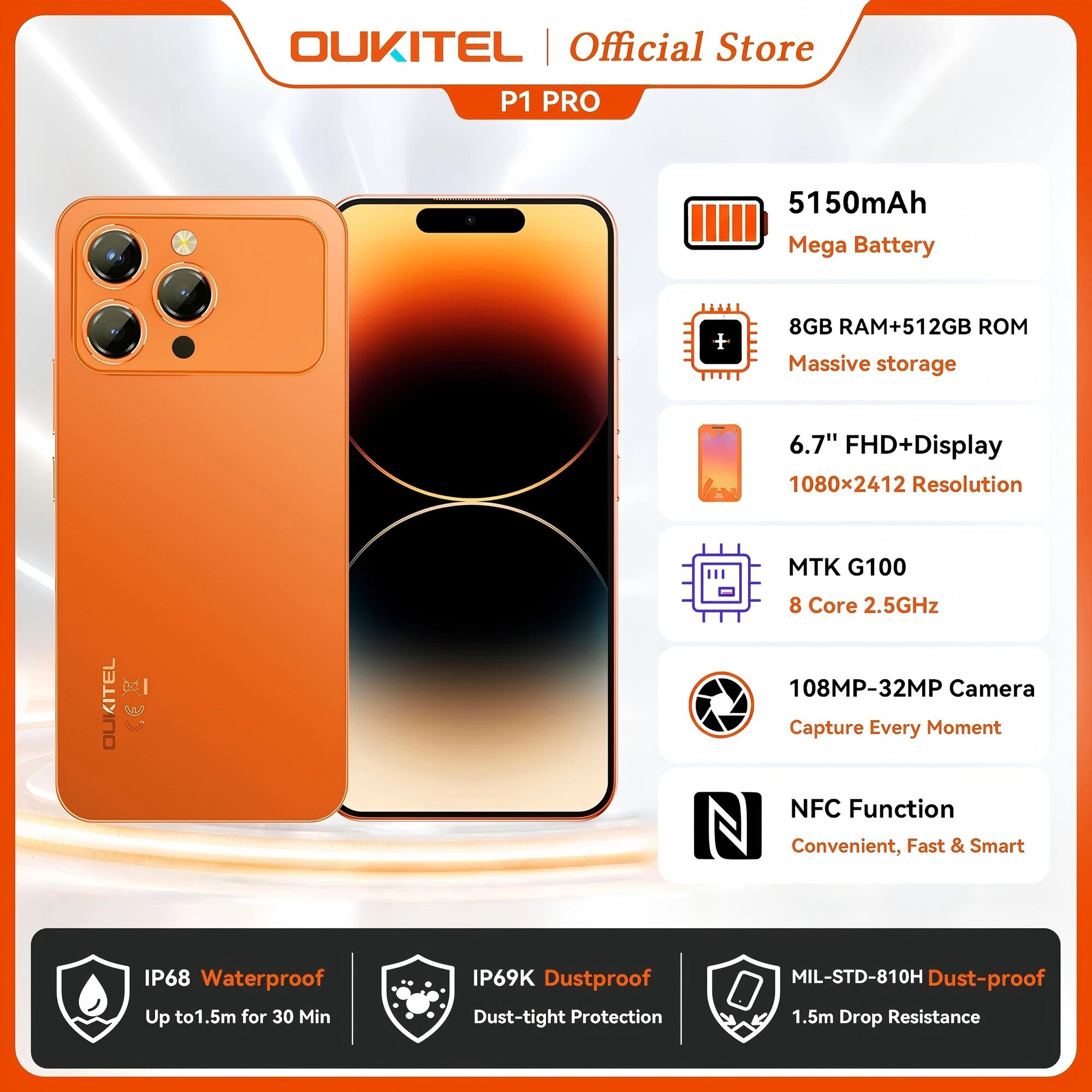 Смартфон Oukitel P1 Pro, 24/512ГБ, global