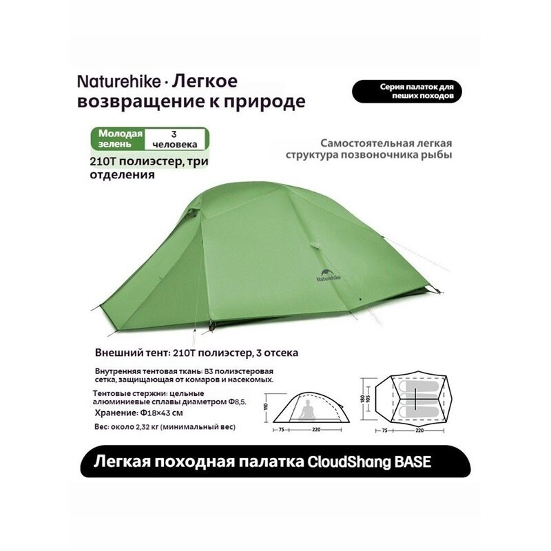 Naturehike Yunshang Палатка на 1-3 человека 210T материал CNK2450WS032