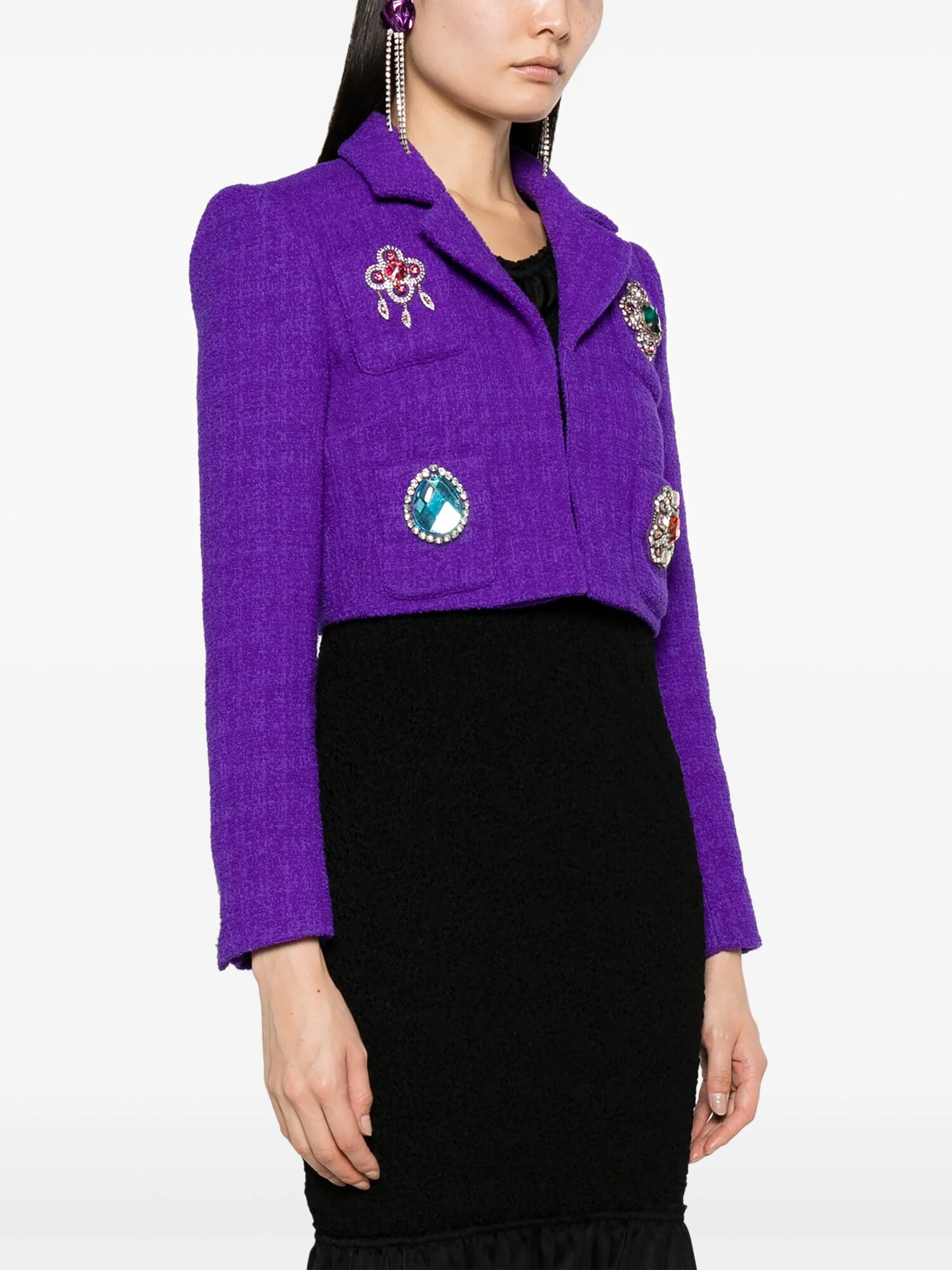 Куртка MOSCHINO Crystal-embellished wool-blend cropped jacket, размер 40 — фото 1