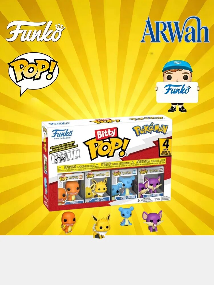 Фигурки Funko Pop Bitty: Pokemon - Charmander, Jolteon, Lapras, and Rattata(81133)