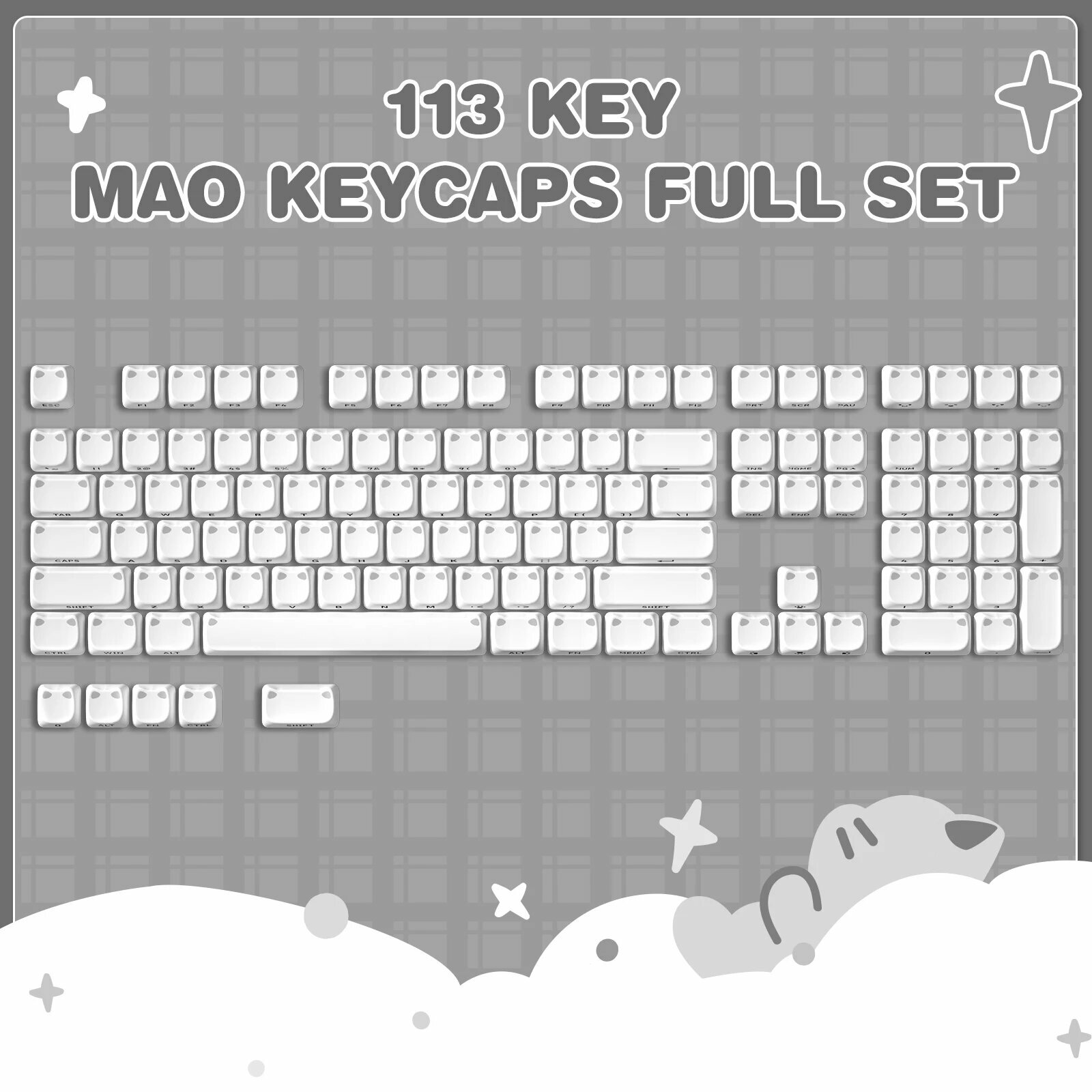 YUNZII Cat набор клавиш MAO профиль 113 шт Серый, White