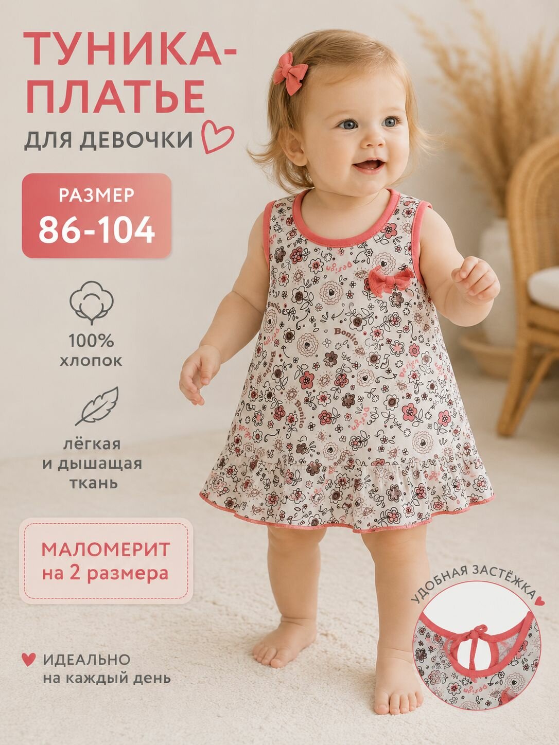 Платье МалиКоль Весна-лето 2026, размер 86, коралловый