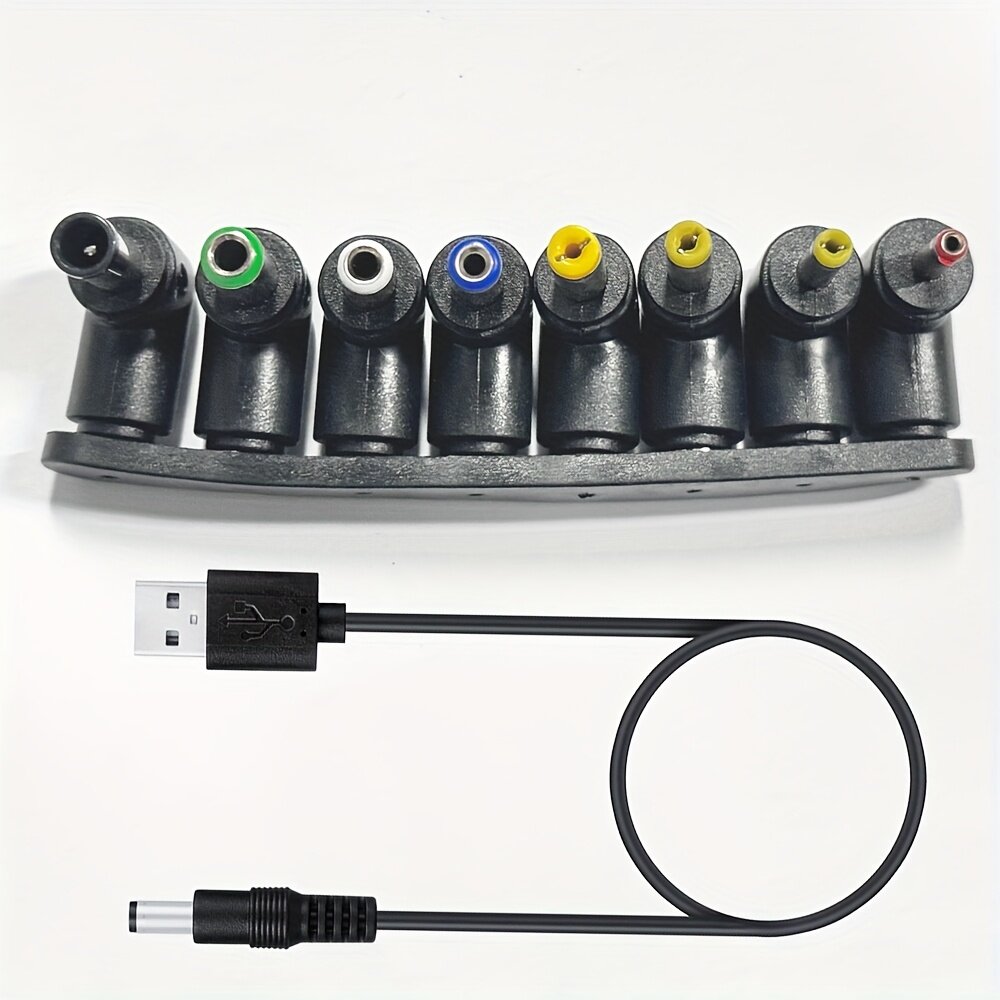 Кабель USB to DC 8-в-1 универсальный, USB to DC 5.5×2.1 мм с угловым разъемом, зарядный кабель