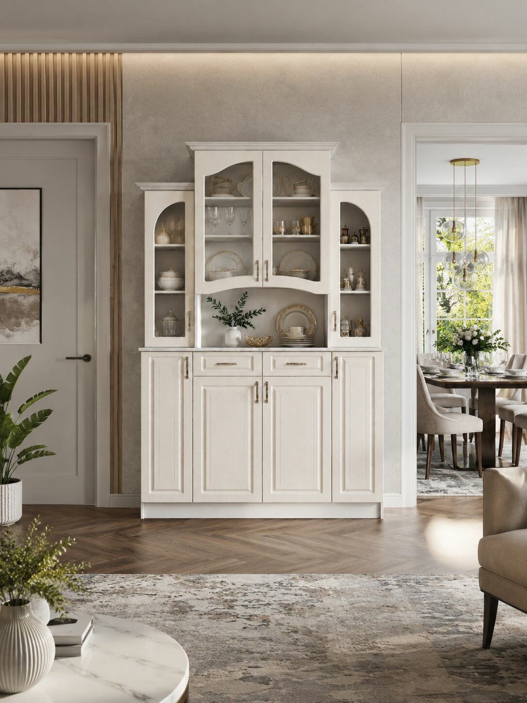 ARNIKA Буфет для посуды, витрина, 140х43х215см, Клен Кремовый