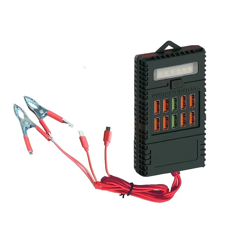 Универсальное зарядное устройство с крокодилами 8V/12V-24V, 10 USB, быстрая зарядка, преобразователь-инвертор для аккумуляторов мотоцикла и автомобиля