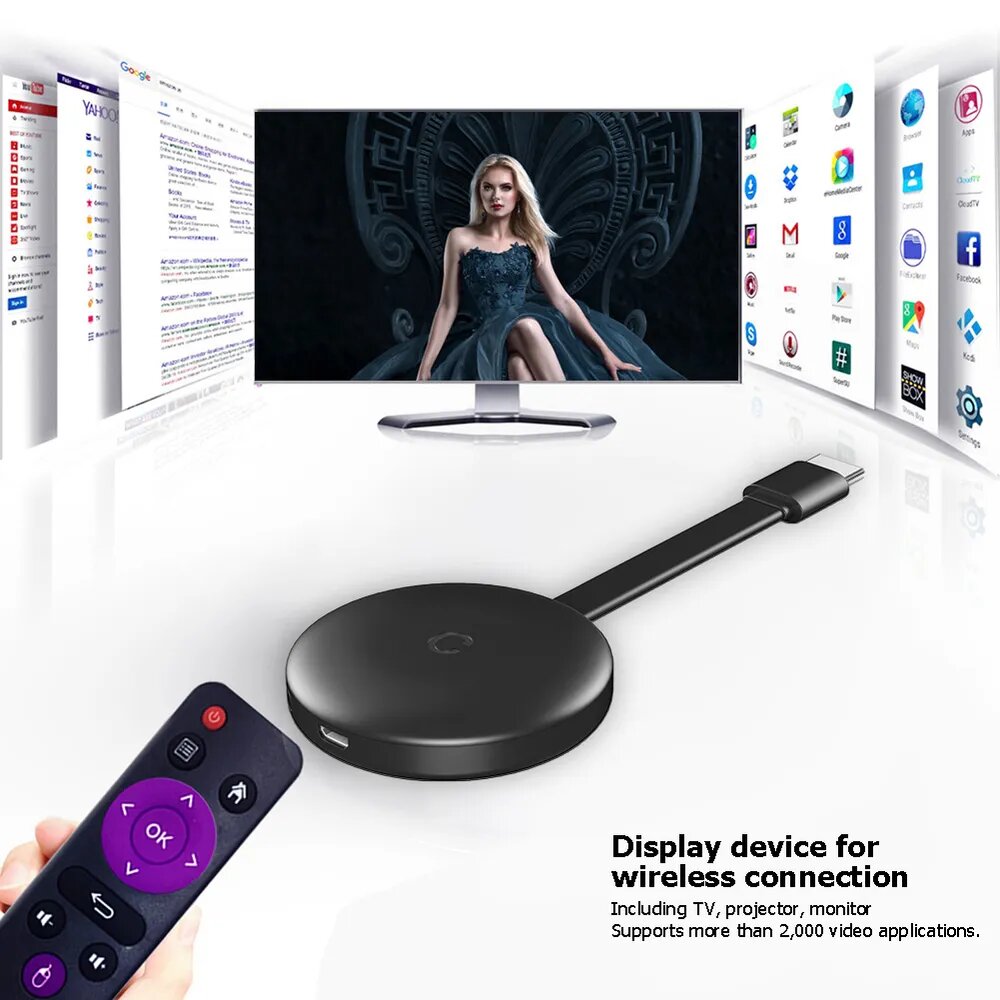 Беспроводной адаптер для зеркального отображения экрана с поддержкой AirPlay, Miracast и DLNA, разрешение 4K