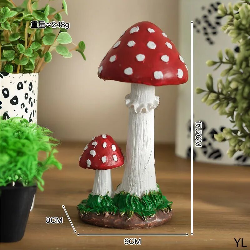 Фигурка садовая "Мухоморы", полирезин, красная, 17.5 см