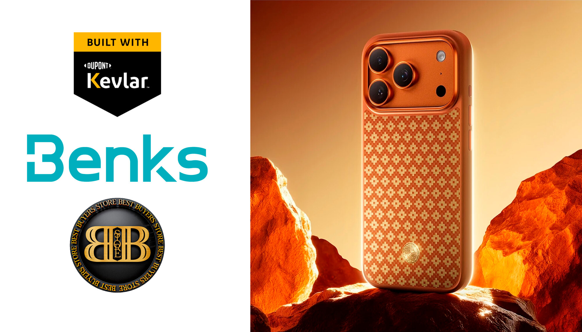 Чехол Benks ArmorGrid Case built with Kevlar® для iPhone 17 Pro 6.3", цвет ярко оранжевый (Fortune Orange )
