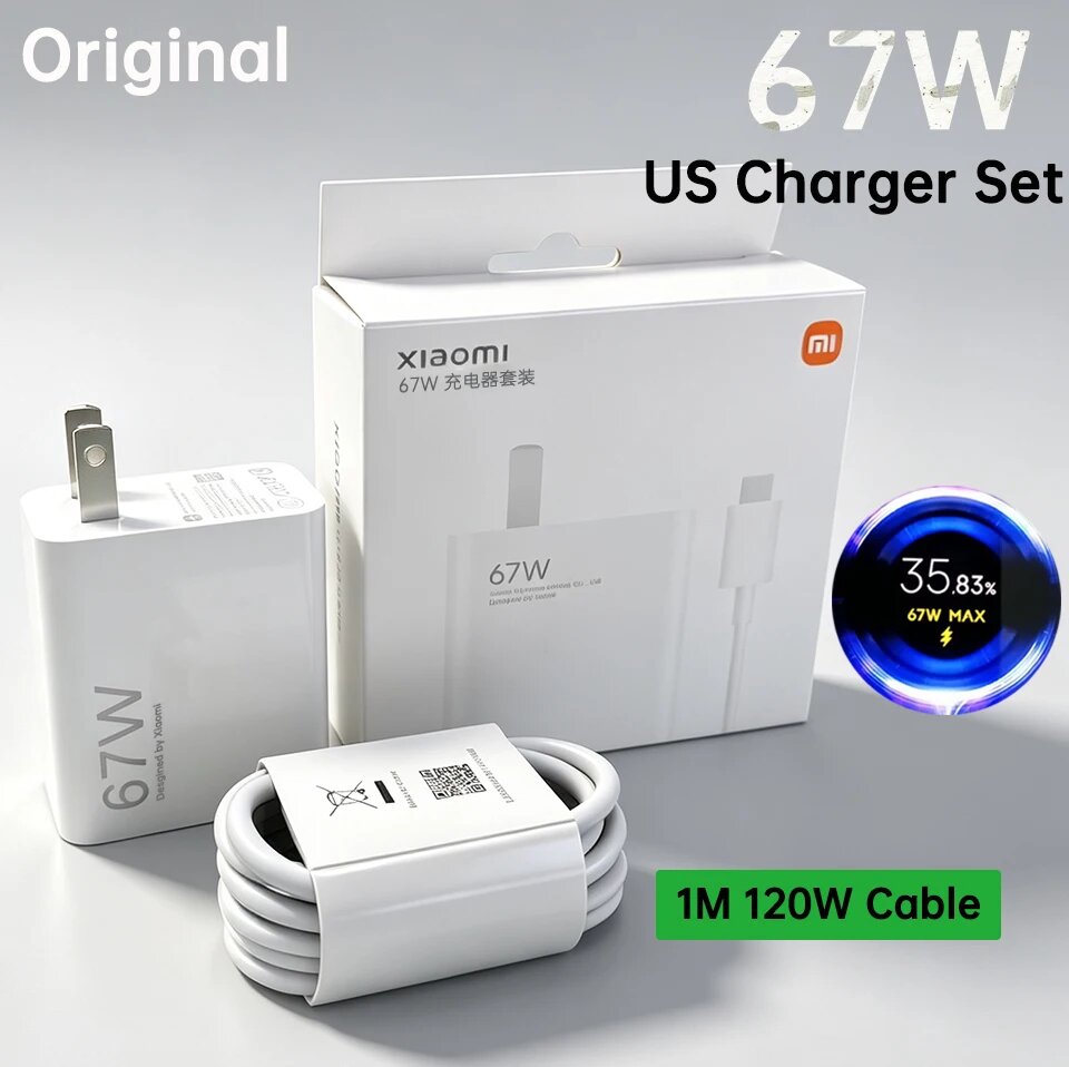 Оригинальное зарядное устройство Xiaomi 67W, зарядка Type-C, Mi Hyper Зеленый, US with 1m cable
