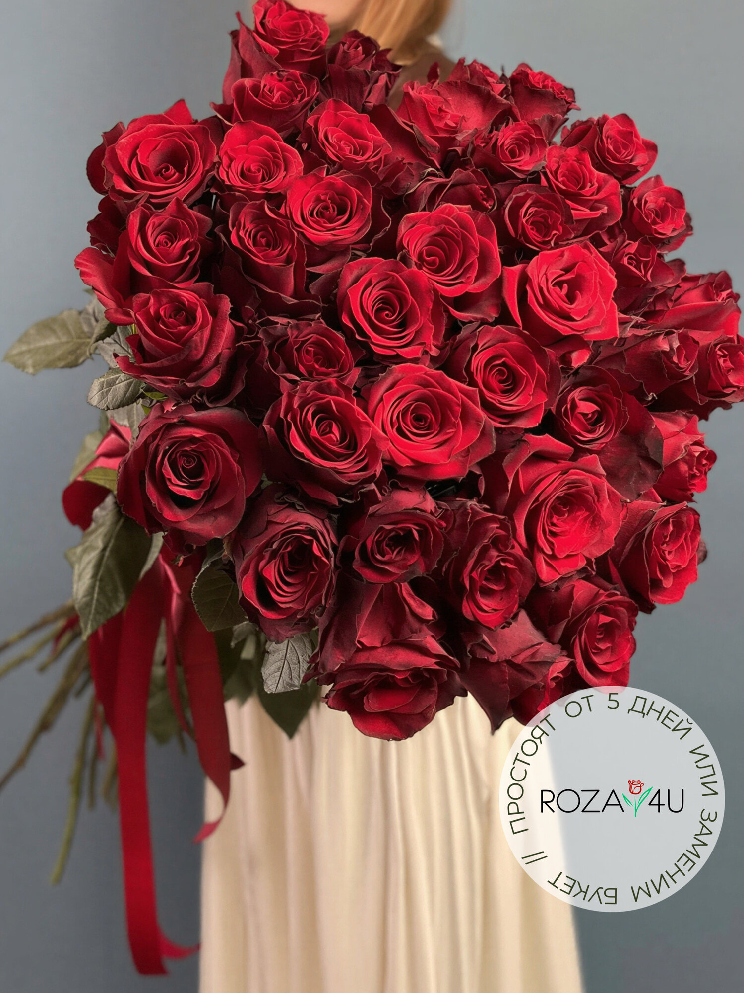 Букет цветов 41 длинная гигантская красная роза, высота 110 см, ROZA4U