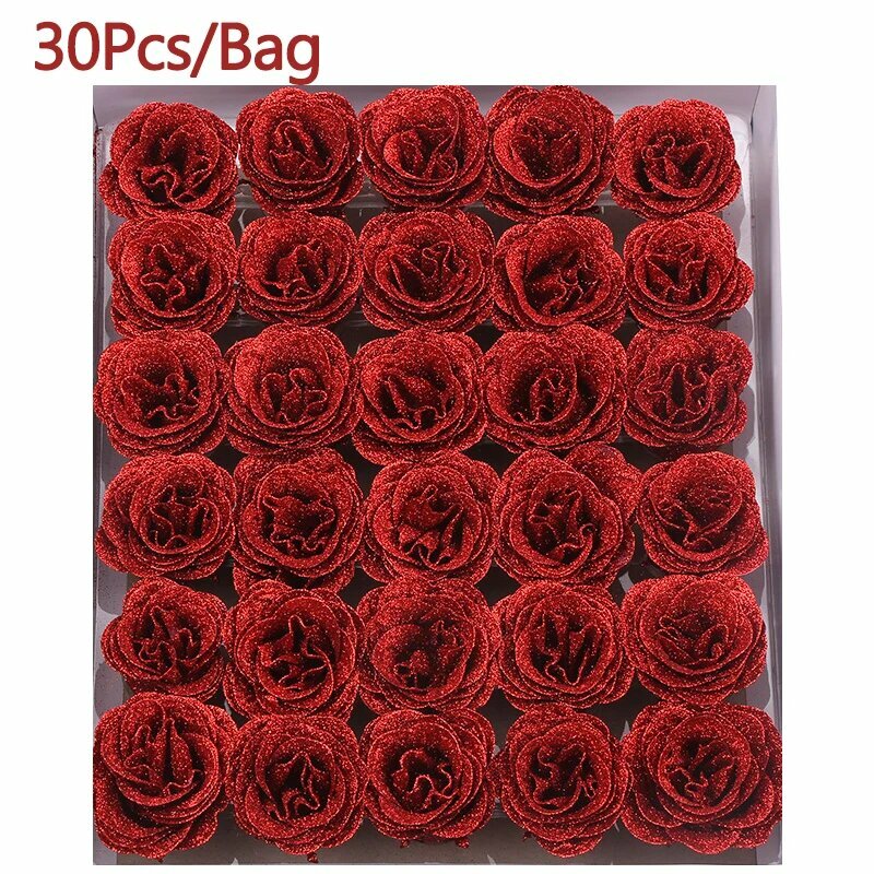Искусственные шелковые розы с блестками, 30 шт. Красный, red