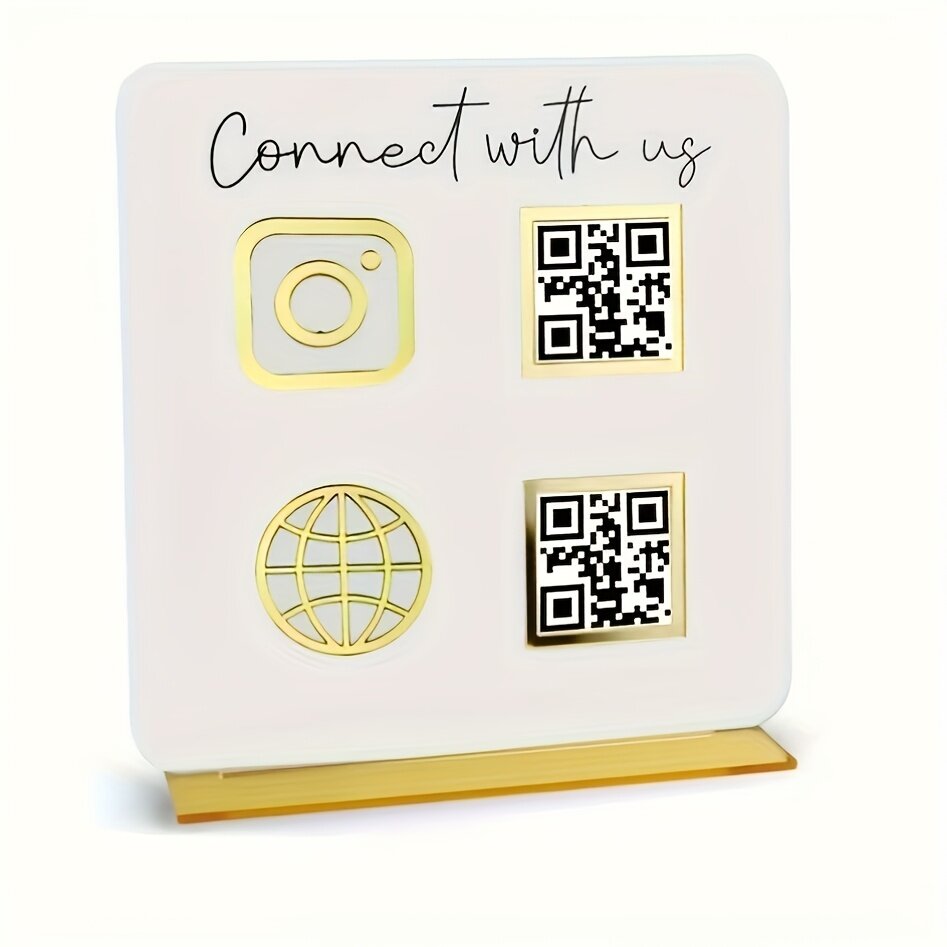 Белая акриловая табличка с золотым QR-кодом и курсивным текстом, лазерная гравировка, на заказ