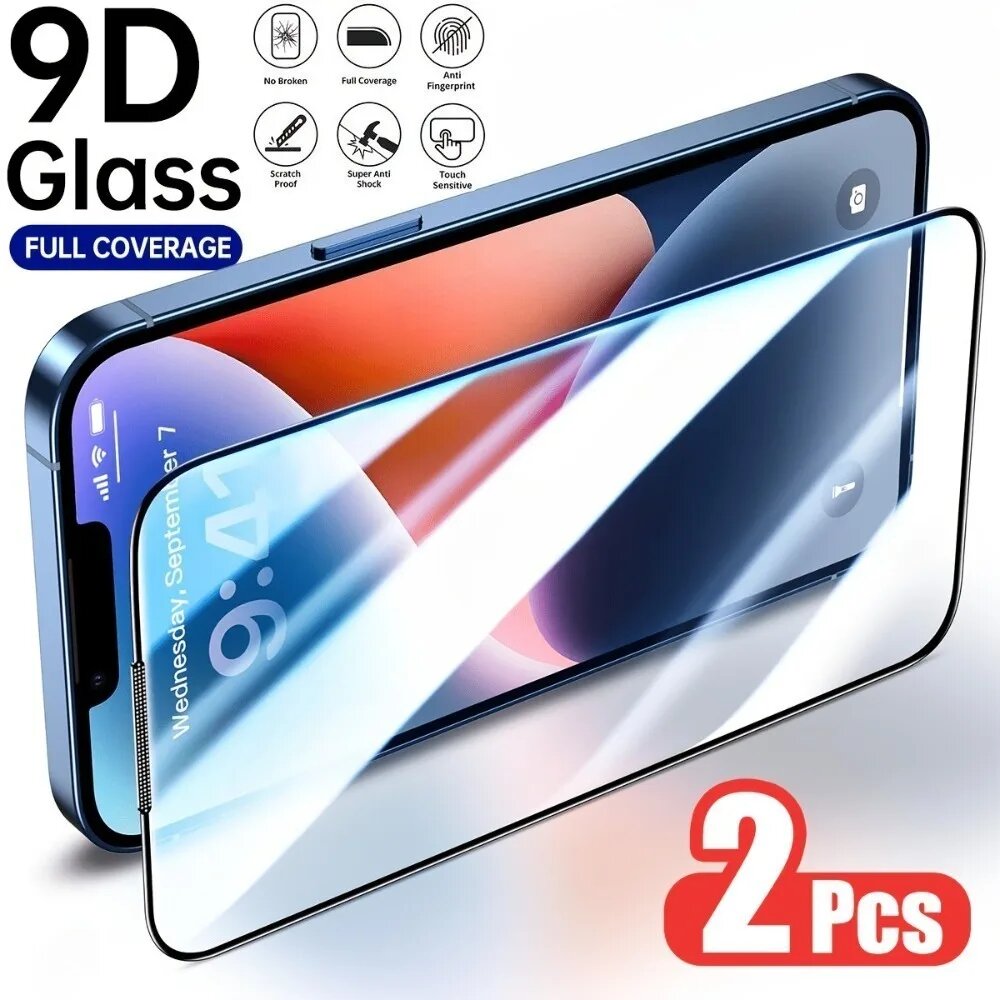 2 шт. Защитное стекло Full Cover для iPhone 17, 16, 15, 14 Pro Max, Air 17e, 16, Айфон 16 Про Макс
