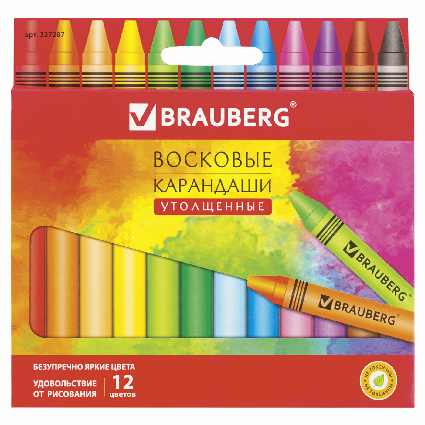 Восковые карандаши Brauberg утолщенные "Академия", 12 цветов (227287)
