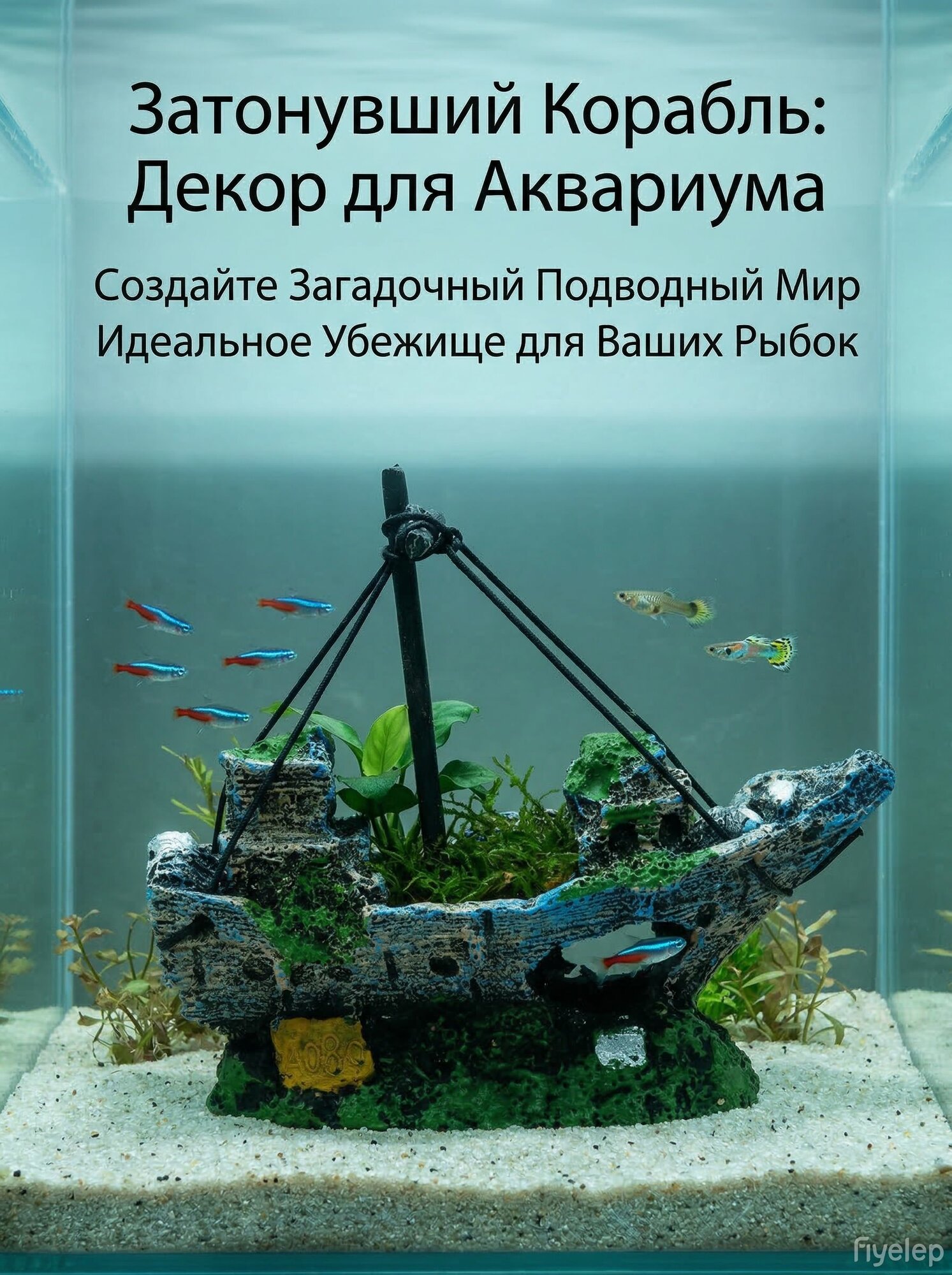 Декорация "Затонувший корабль" для аквариума Кораблик из смолы, искусство, декор, укрытие для рыб Пиратский галеон, интерьерная фигурка аквариумный декор подводный декор укрытие для рыбок смоляная фигурка