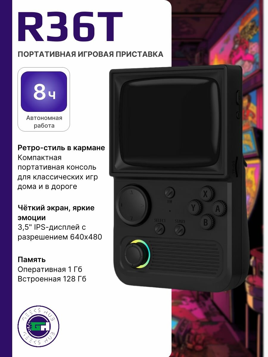 Портативная игровая приставка R36T, черная, 128 Гб