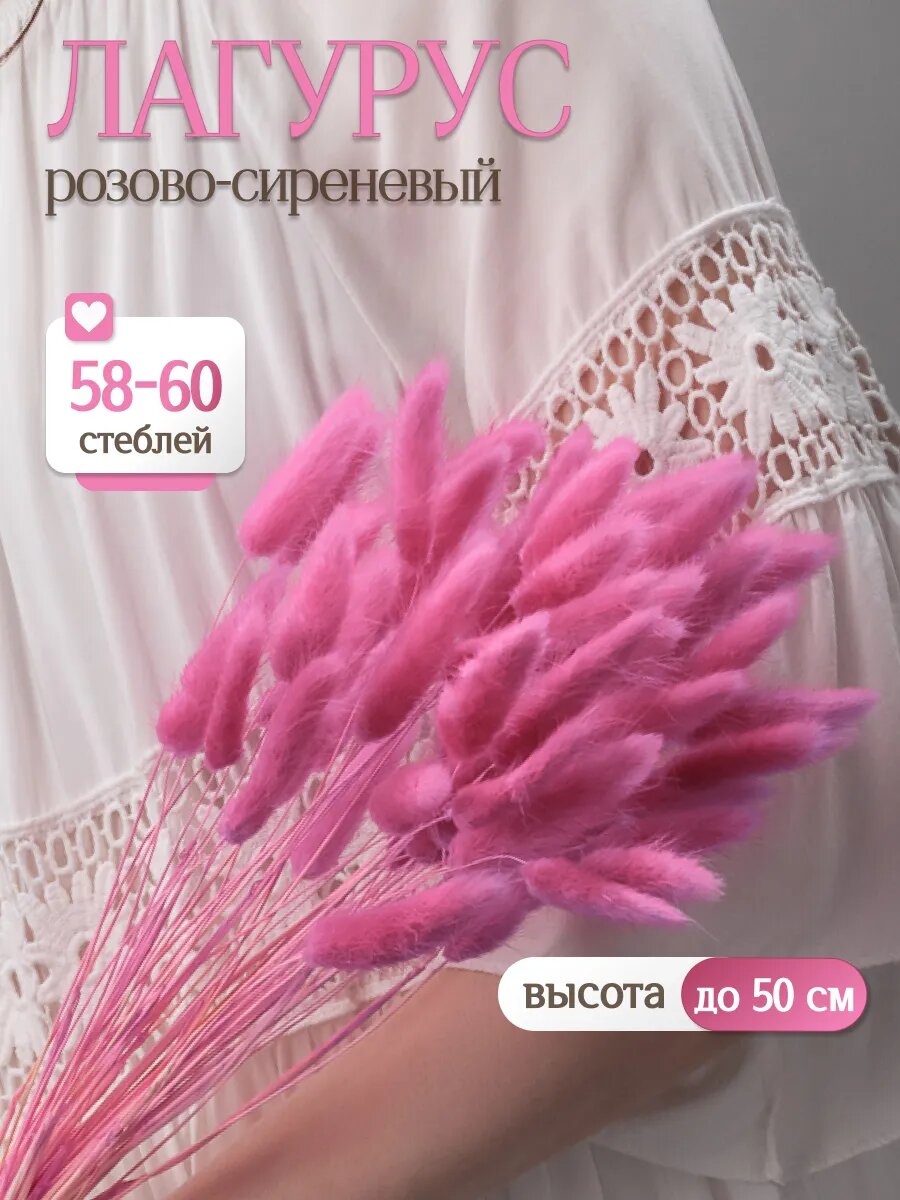 Лагурус розово-сиреневый 60 шт сухоцветы для декора розовые