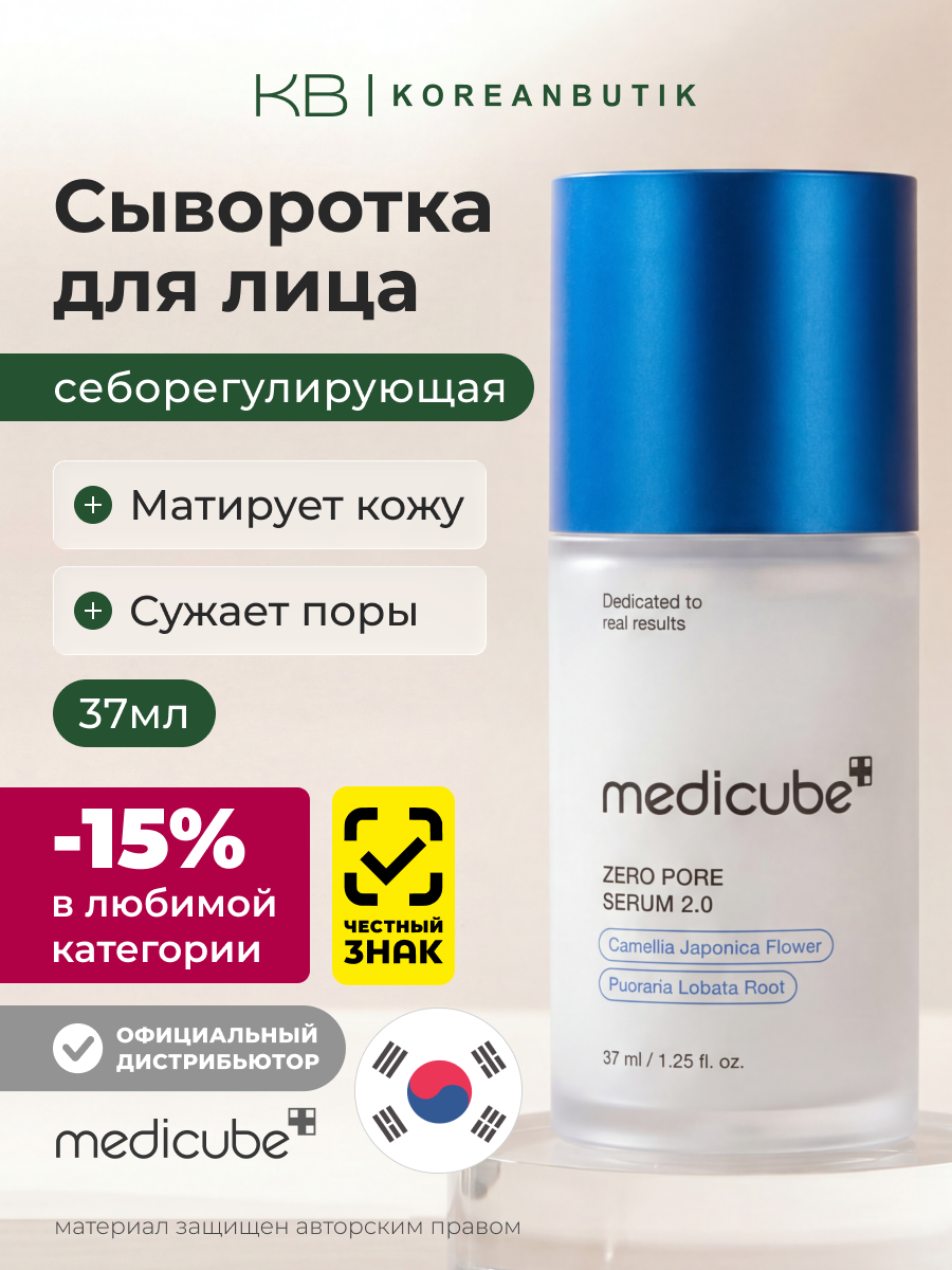 Сыворотка себорегулирующая для сужения пор | Medicube Zero Pore Serum 2.0 37ml