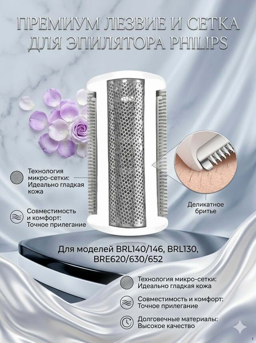 Сменная бритвенная головка и сетка для женского депилятора Philips, запчасти для бритвы BRL130, BRL140, BRL146, BRE620, BRE630, BRE652, лезвие для гладкого бритья