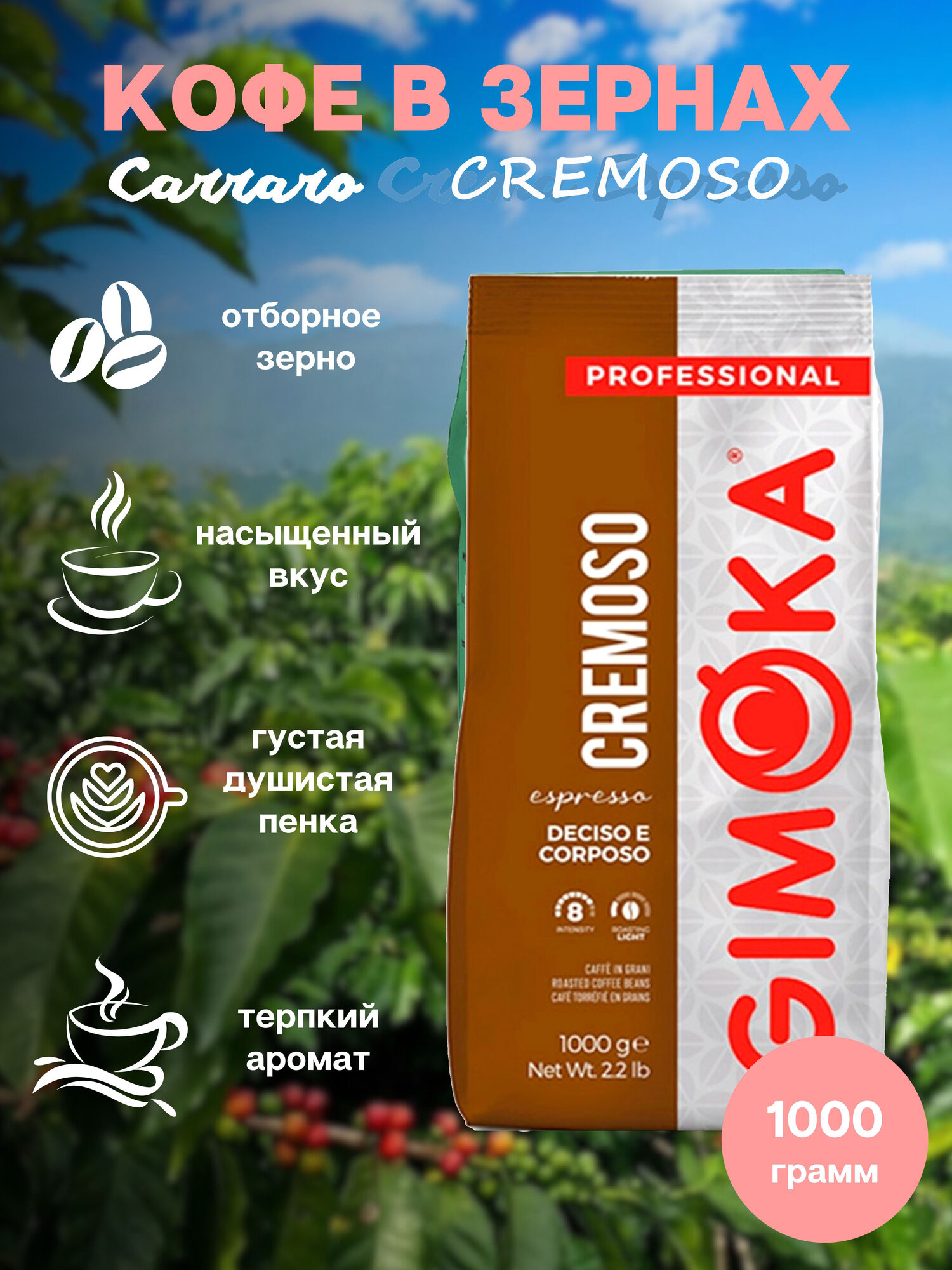 Зерновой кофе Gimoka Cremoso Professional, пакет, 1кг, Италия