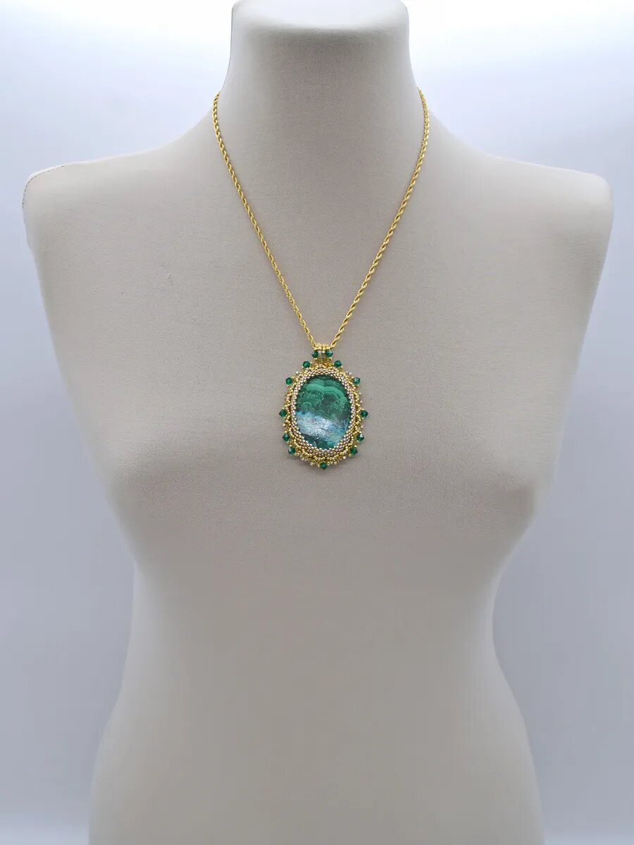 Колье, хризоколла, кристаллы Swarovski