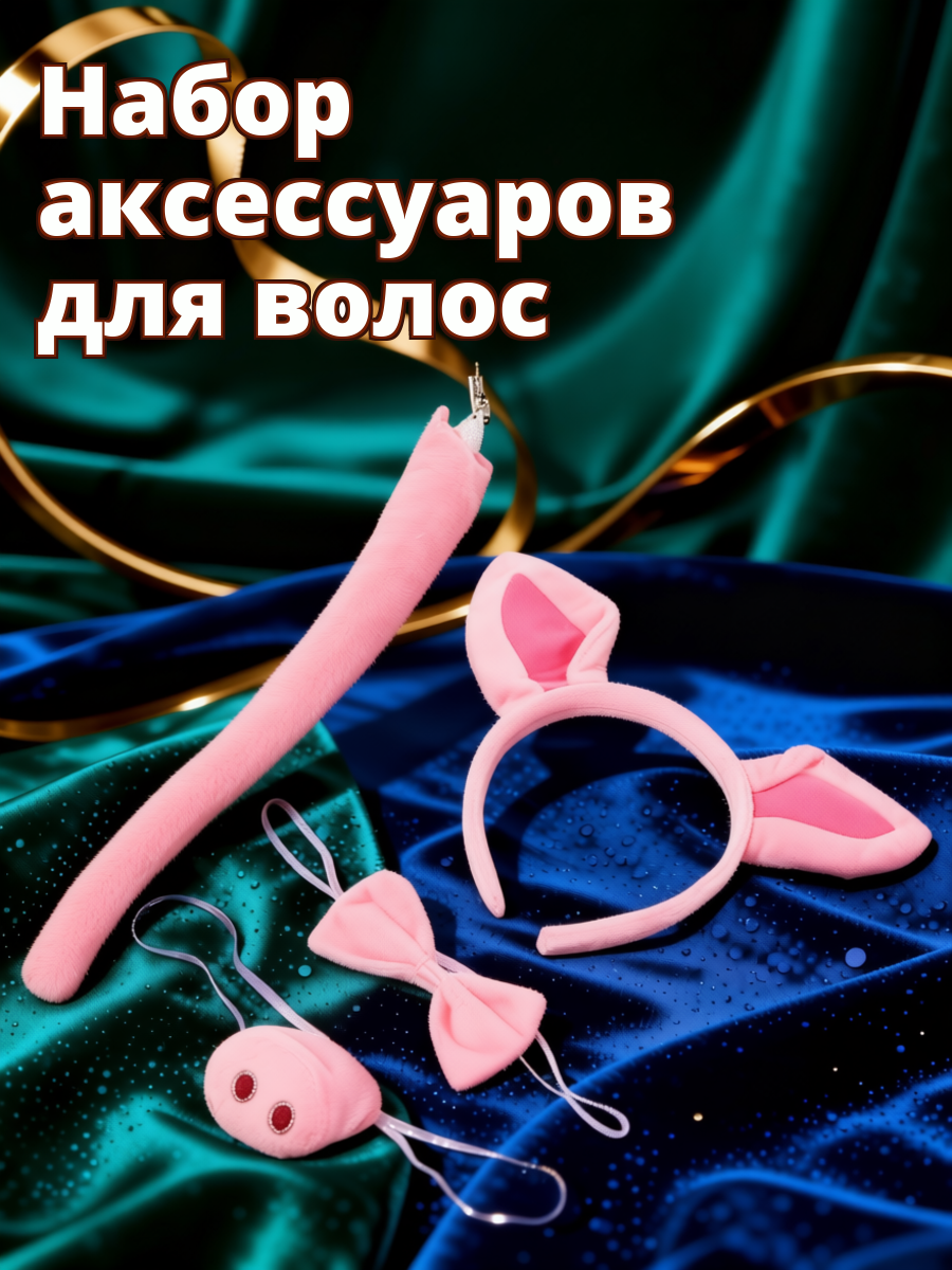 Мягкий розовый плюшевый ободок с ушками свинки для украшения лица