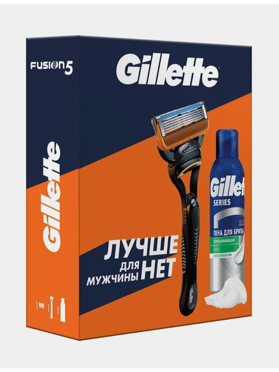 Набор Gillette FUSION Бритва с одной кассетой и Пена для бритья Успокаивающая 200 мл