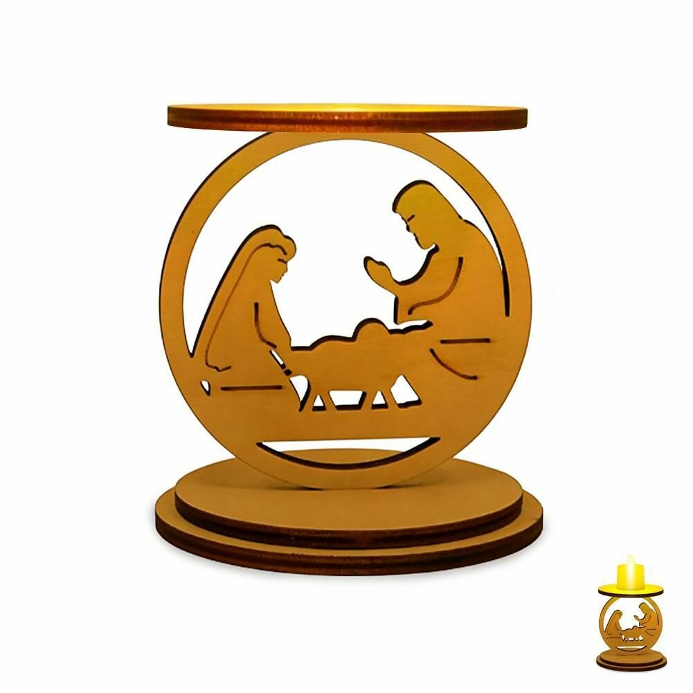 Деревянный подсвечник с вырезом луна и звезда, натуральное дерево, для праздника и интерьера